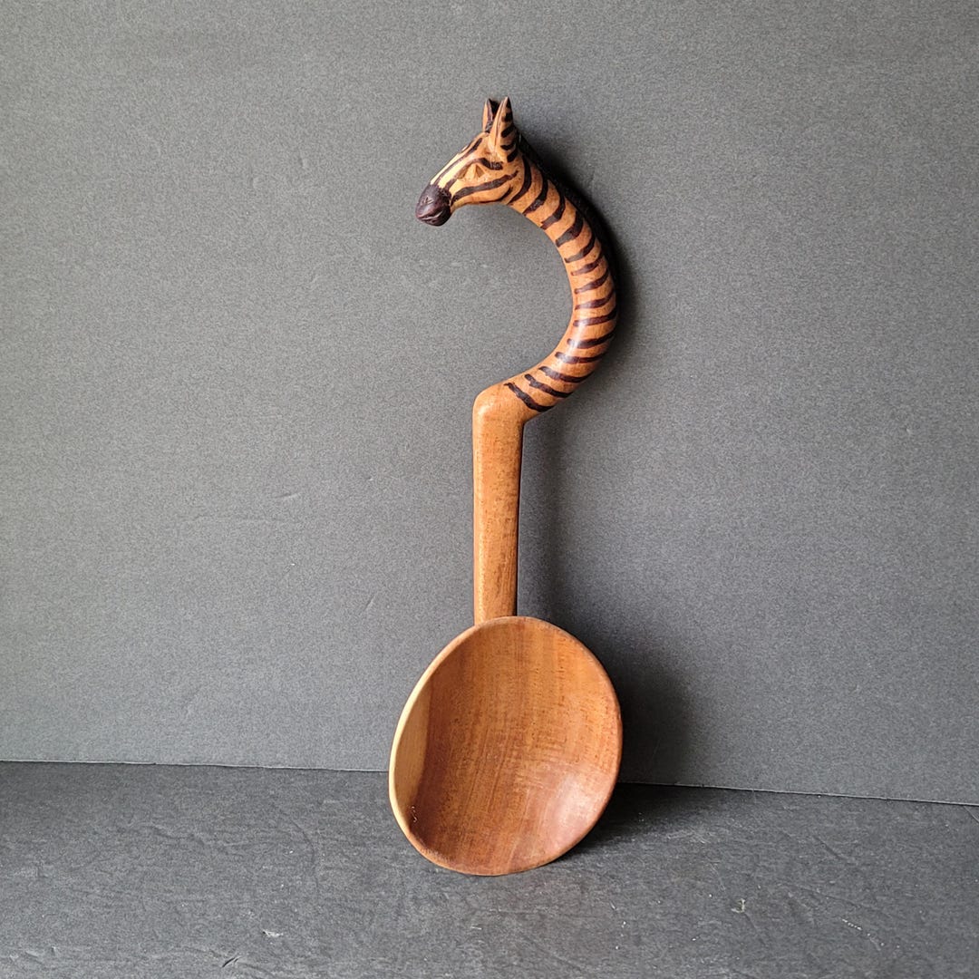 Zebra Bowl Spoon Wooden Rice Server Spoons Safari Animals Hand Carved ...