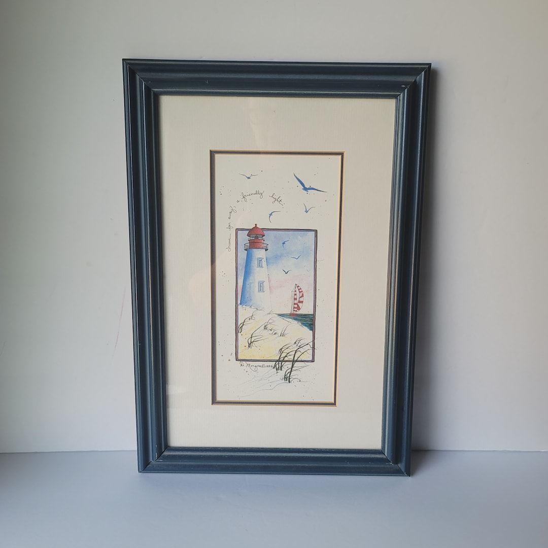 Vintage D Morgan Framed Lighthouse Watercolor Print 16x11 Signed 1994 ...