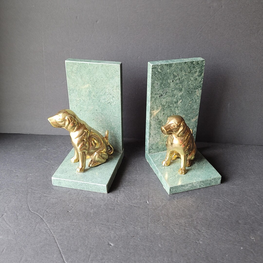 Vintage Brass and Marble Labrador Retriever Bookend Pair Heavy Dog ...