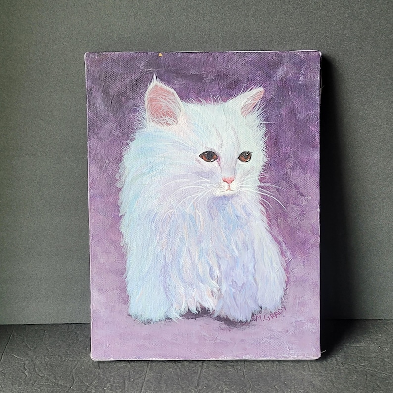 Vintage Unframed Turkish Angora Cat Acrylic Painting on Canvas 9x12 ...
