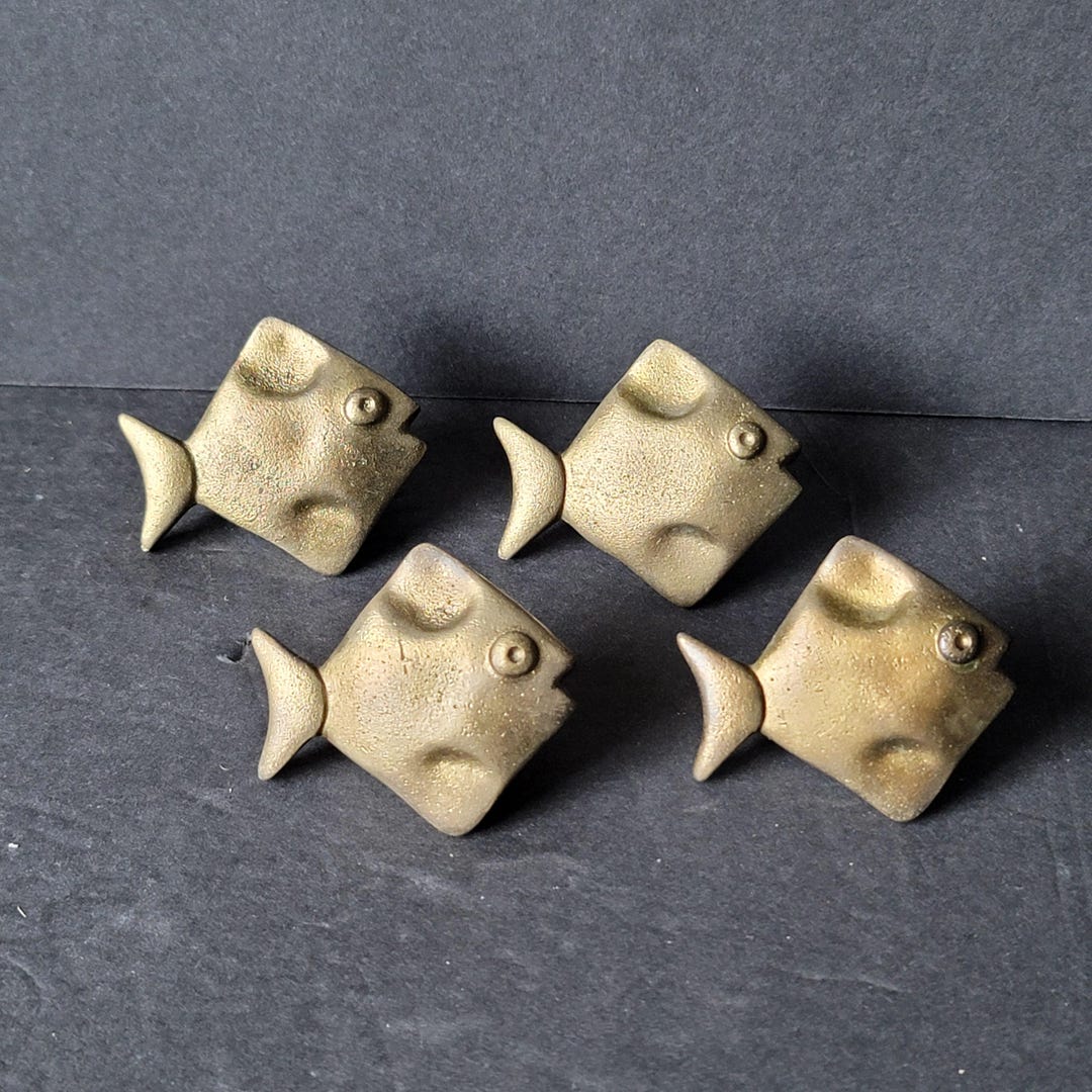 Brass Fish Cabinet Knobs Drawer Pulls Set of 4 - Etsy