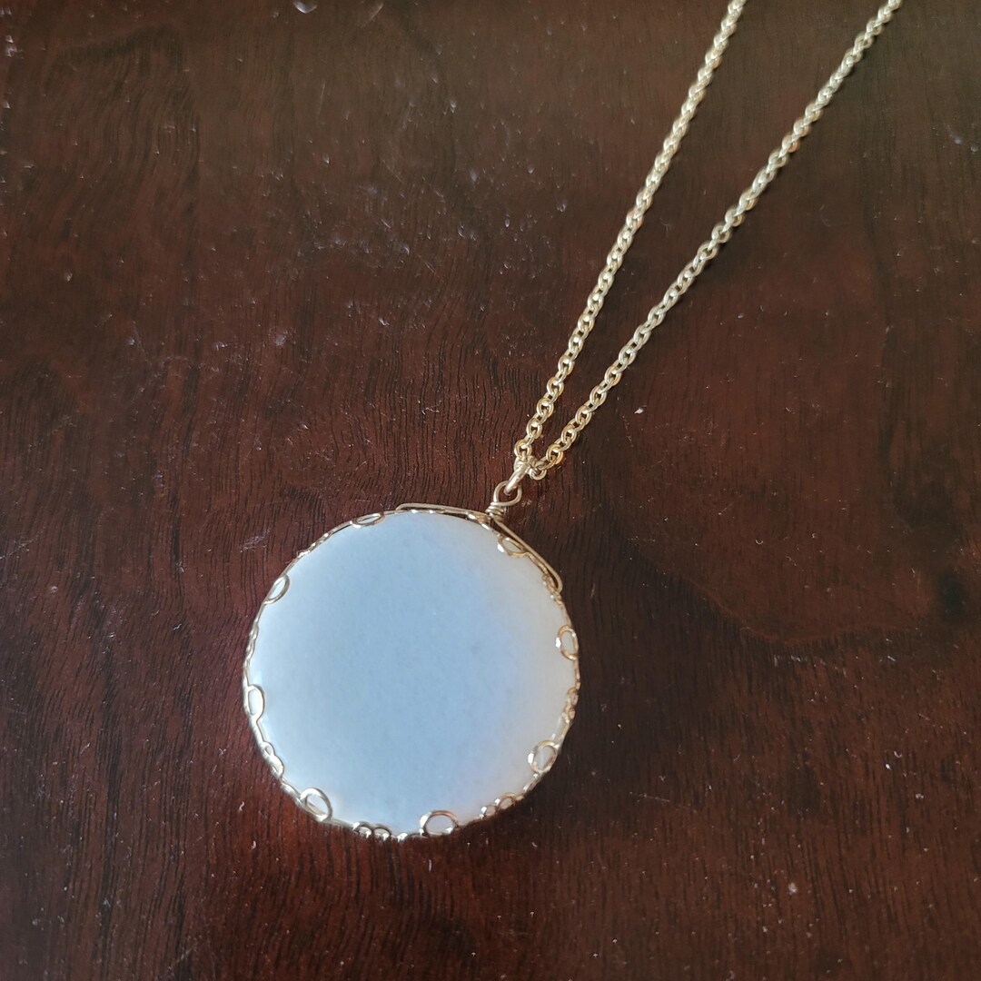 Large Gold Tone White Stone Circle Pendant Long Necklace 35” Simple ...