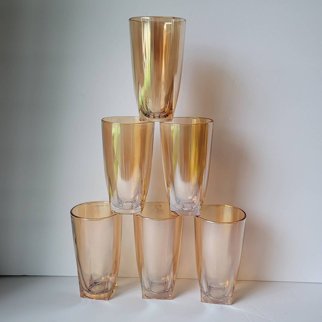 Vintage Jeannette Iridescent Peach Lusterware Glass Beverage Tumblers ...