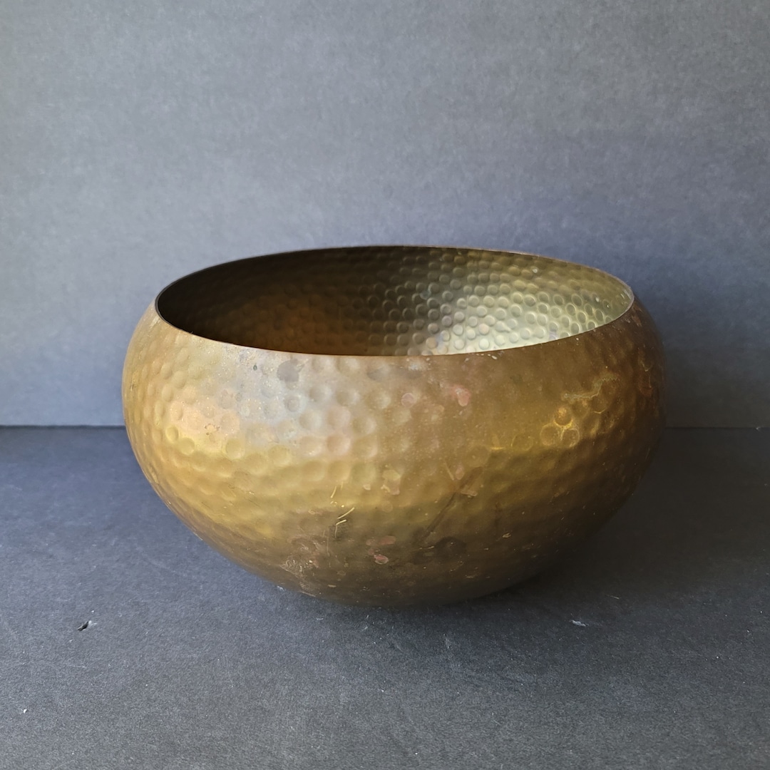 Vintage Ottone Battuto a Mano Round Hammered Brass Bowl Planter Plant ...
