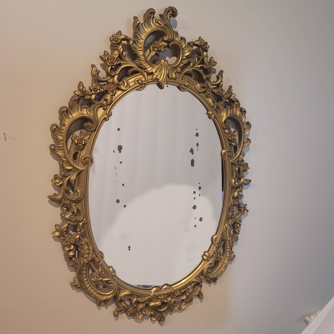 Vintage Syroco Gold Gilt Ornate Oval Wall Mirror Baroque Rococo ...