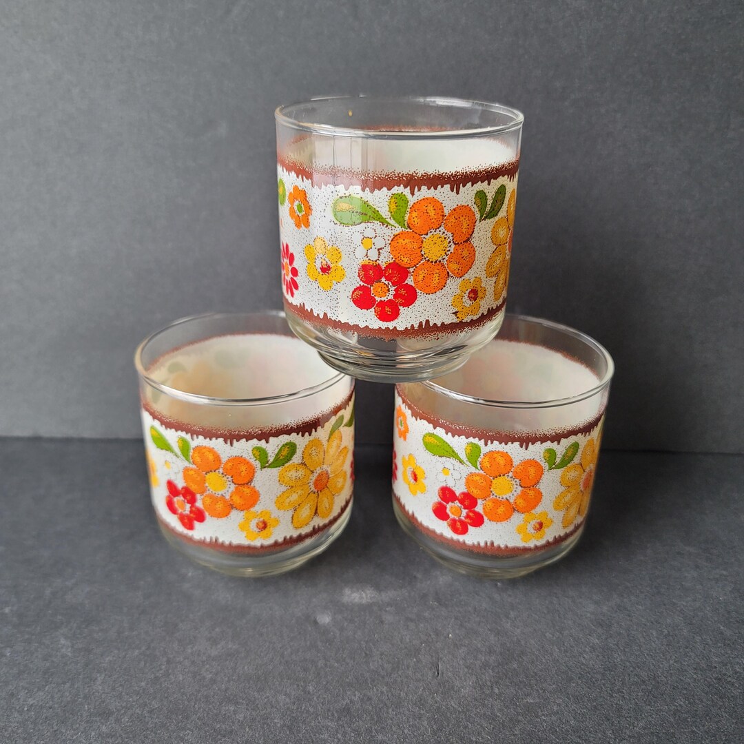 Vintage Libbey FLORA Juice / Rocks Glasses Set of 3 - Etsy