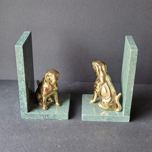 Vintage Brass and Marble Labrador Retriever Bookend Pair Heavy Dog ...