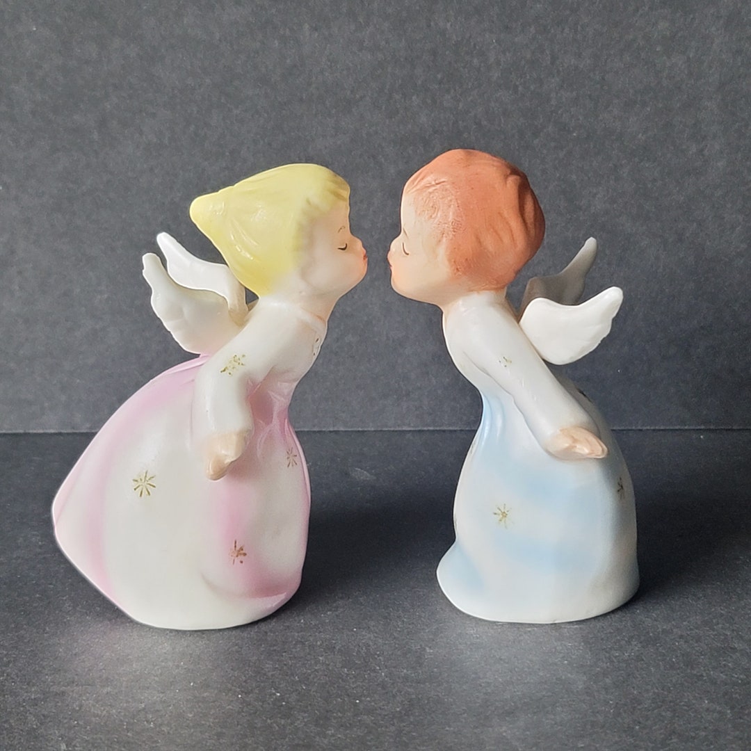 Vintage Ceramic Kissing Angels Pair Boy Girl Schmid Bros Made in Japan ...
