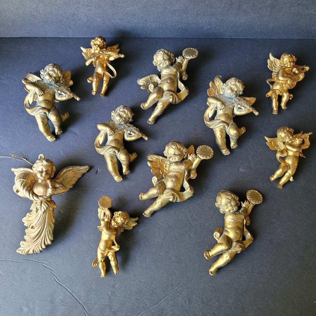 Vintage Plastic Gold Cherub Angel Christmas Ornament Lot 11pcs Italy - Etsy