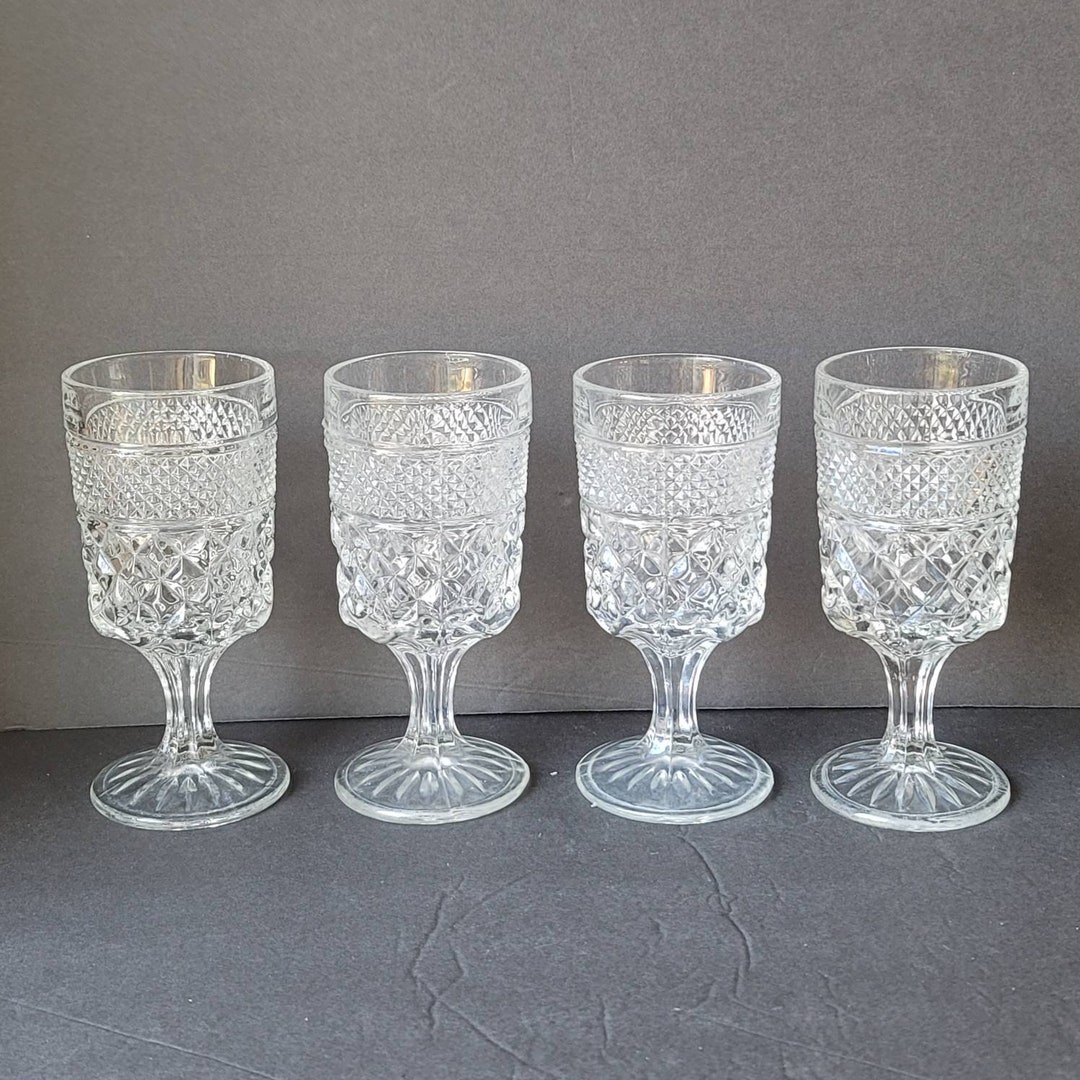 Vintage Anchor Hocking Wexford Waffle Pressed Glass Water Goblet ...