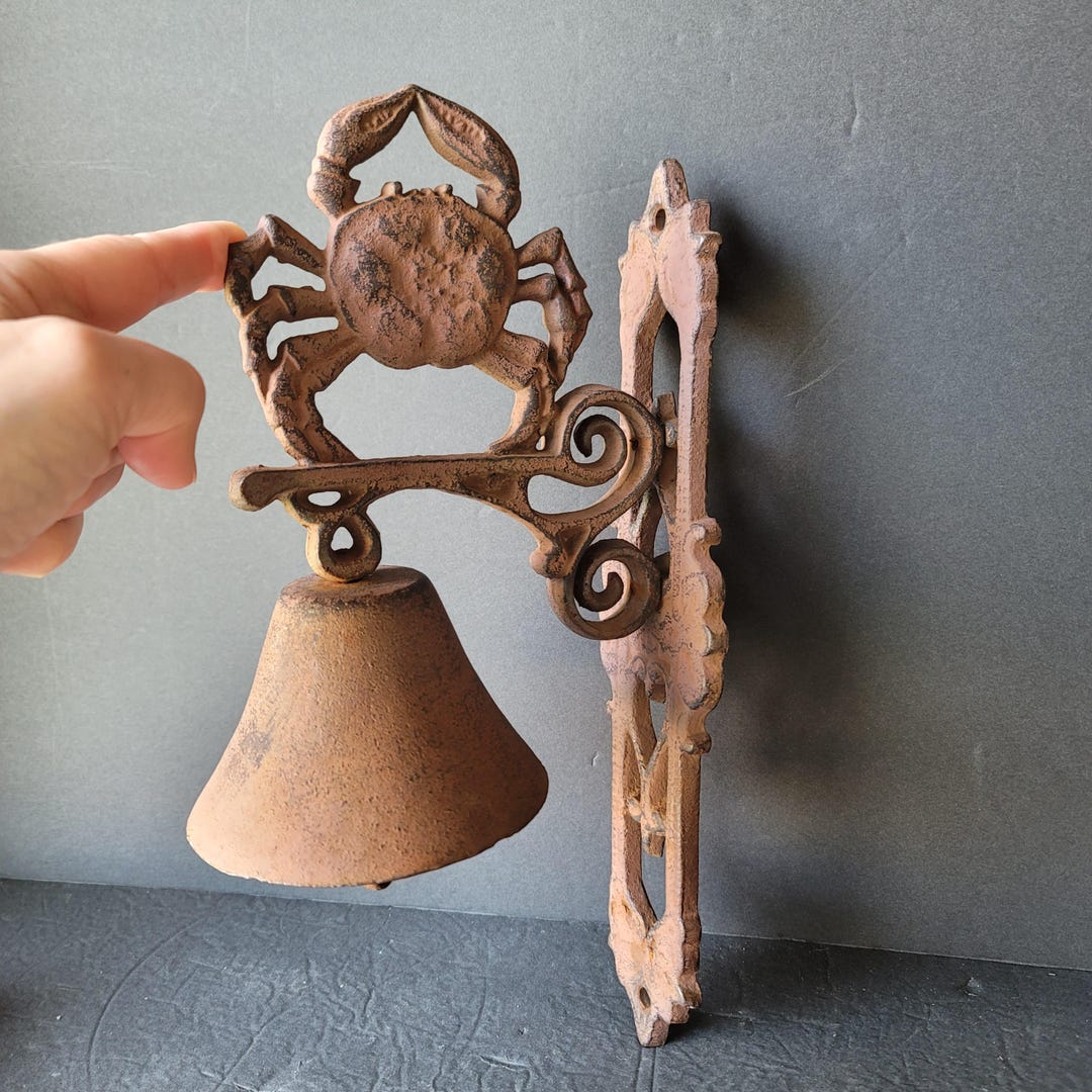 Cast Iron Crab Dinner Bell Wall Mount Outdoor Decor Coastal Beach ...