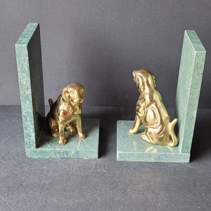 Vintage Brass and Marble Labrador Retriever Bookend Pair Heavy Dog ...