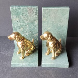 Vintage Brass and Marble Labrador Retriever Bookend Pair Heavy Dog ...