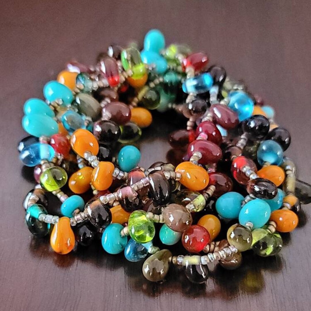 Long Multi Color Glass Bead Strand Wrap Necklace 44 - Etsy