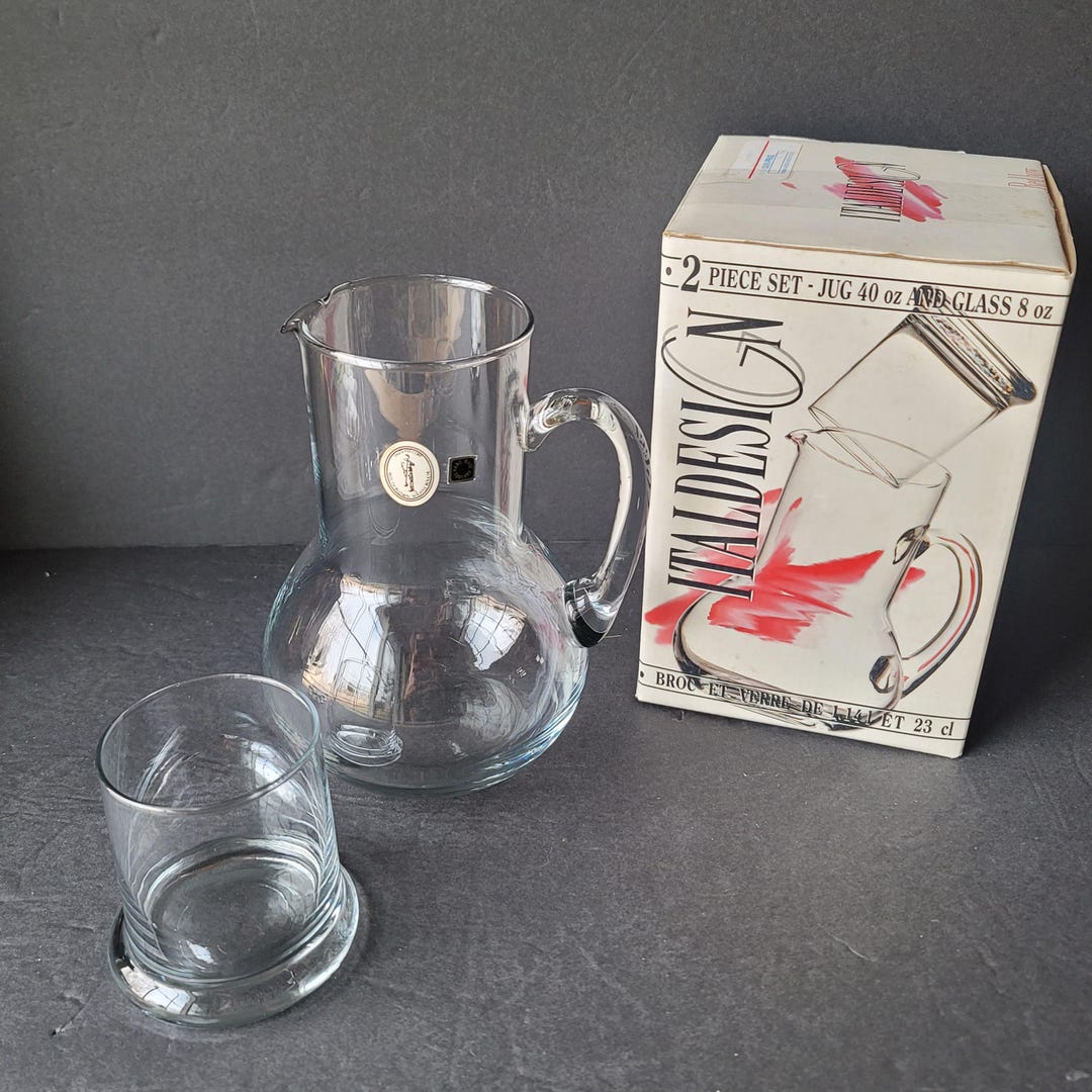 Vintage Handblown Clear Glass Bedside Water Pitcher Carafe and Tumbler ...
