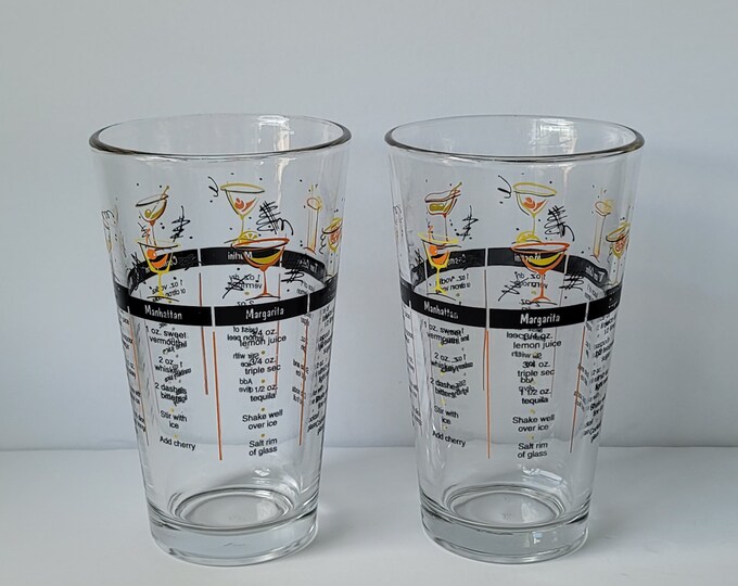 Vintage Libbey Cocktail Bar Barware Mixing Glass Shaker 7 Recipe Black ...
