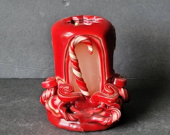 Candy Cane Pillar Candle - Etsy