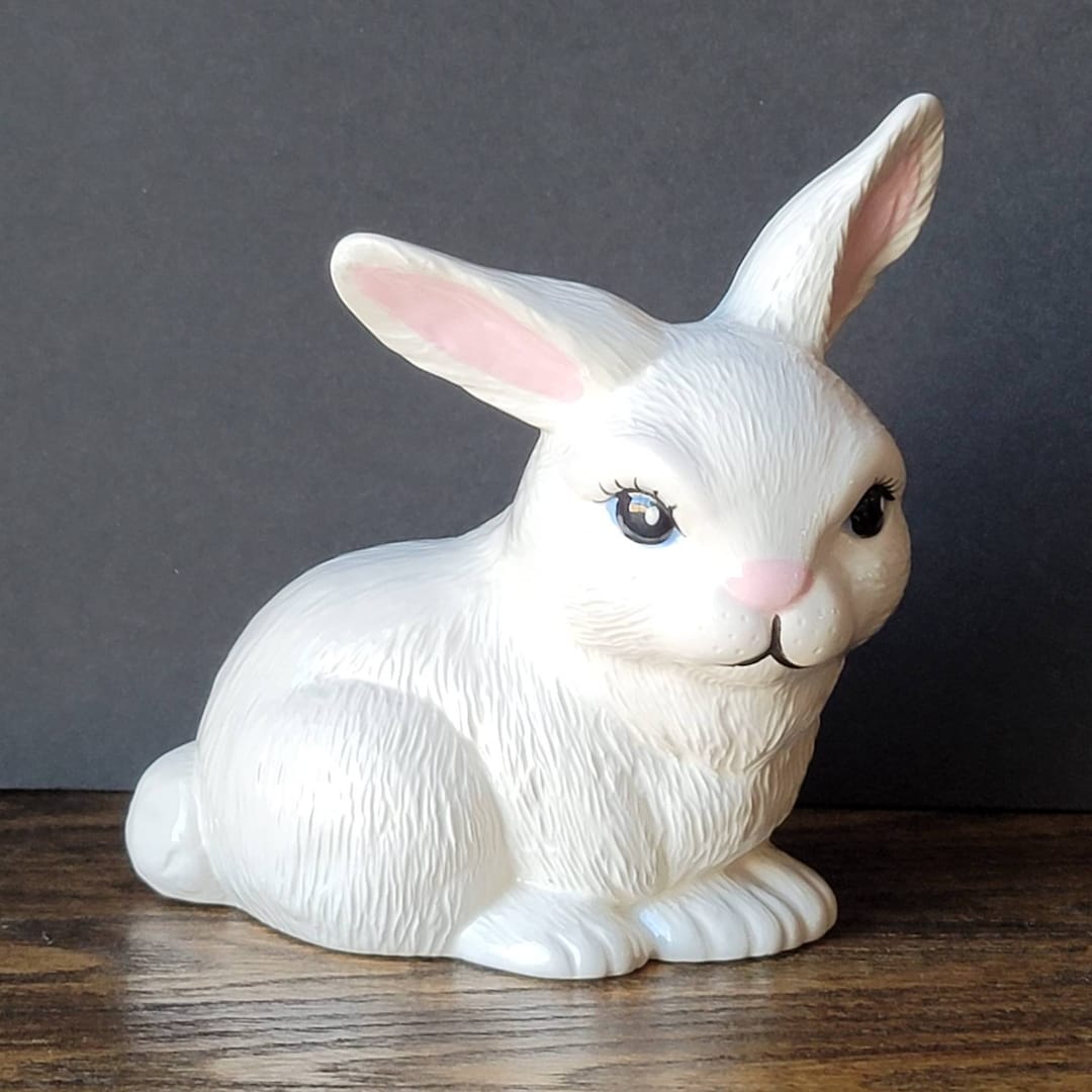 Vintage White Ceramic Bunny Rabbit Hand Painted Ceramic Nursery Easter ...