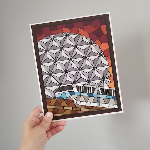 Epcot Themed Stained Glass Window Print 8x10 Spaceship Earth - Etsy