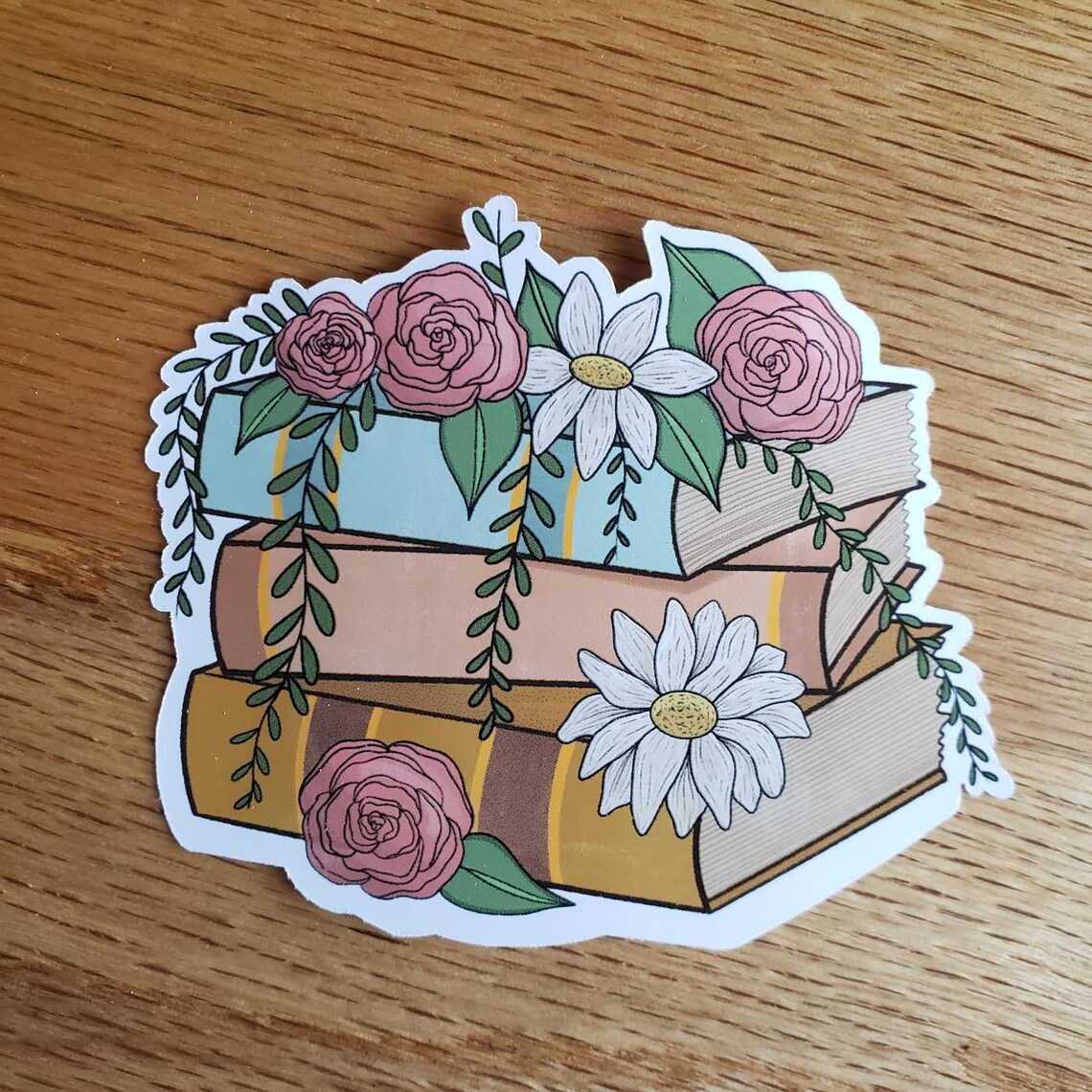 Floral Book Pile Sticker Flowers on Books Sticker - Etsy