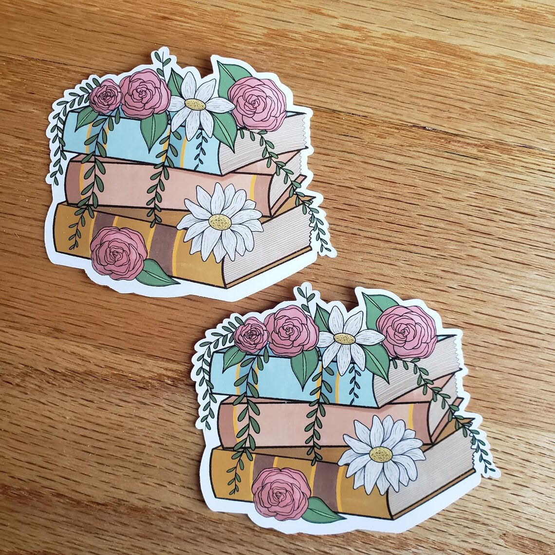 Floral Book Pile Sticker Flowers on Books Sticker Die-cut - Etsy