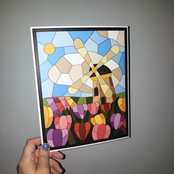 Dutch Windmill Tulip Stained Glass Window Print Tulip Themed - Etsy