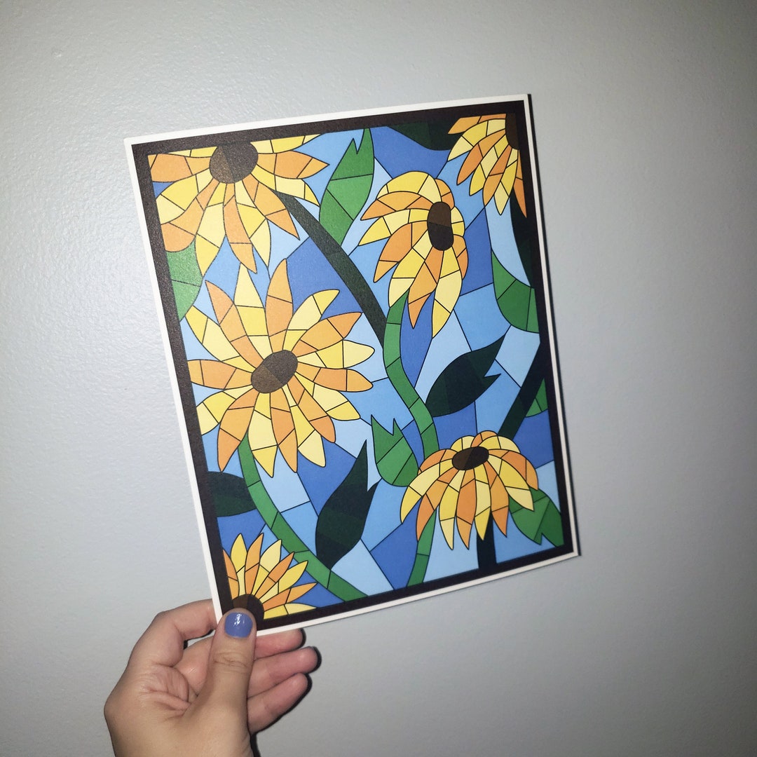 Sunflowers Stained Glass Window Print | Floral Stained Glass Window ...