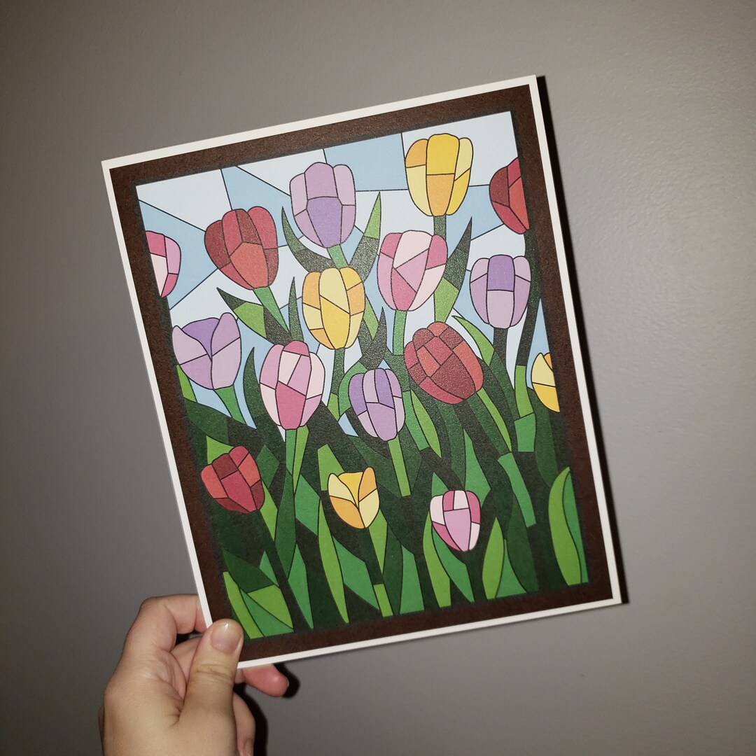 Tulip Stained Glass Window Print | Floral Stained Glass Window Colorful ...