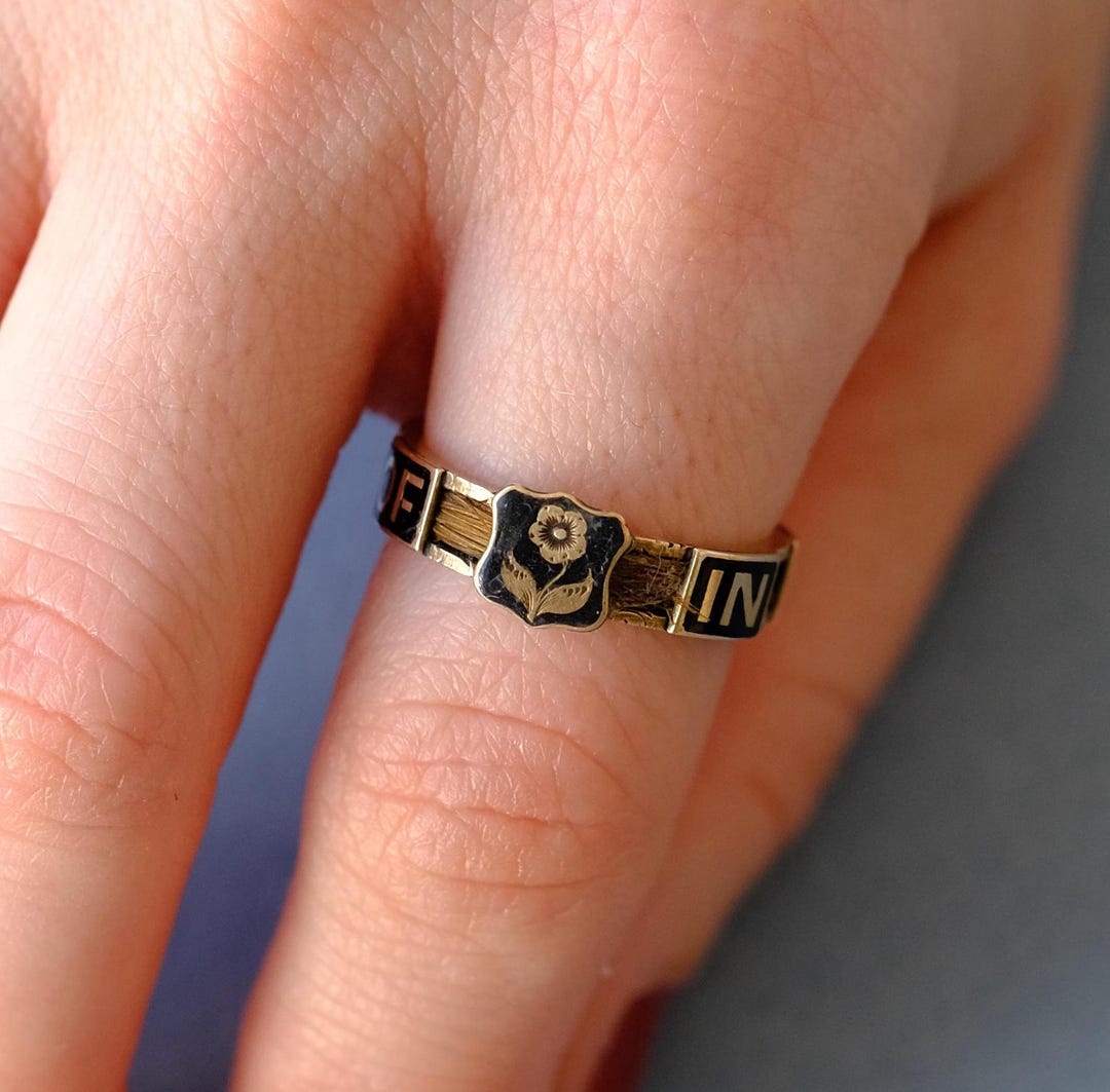 Antique Victorian Gold Hairwork Mourning Band Ring, Forget-me-not ...