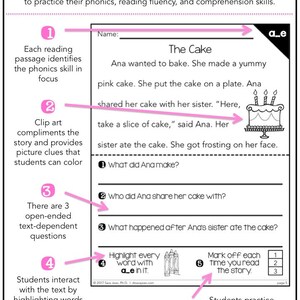 Phonics Fluency Reading Comprehension Passages and Questions • Long ...