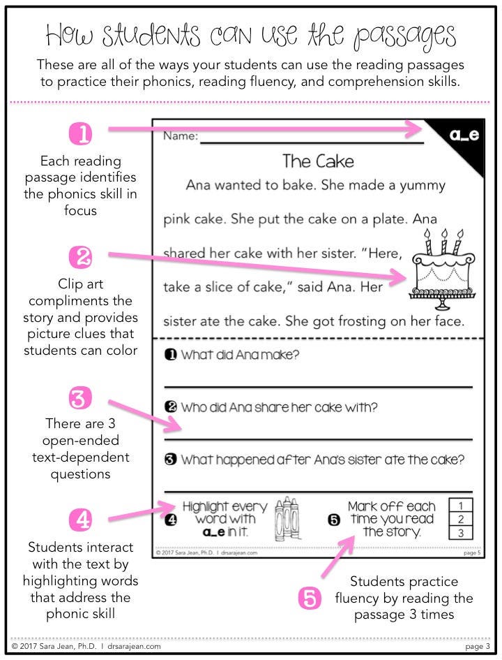 Phonics Fluency Reading Comprehension Passages and Questions • Long ...