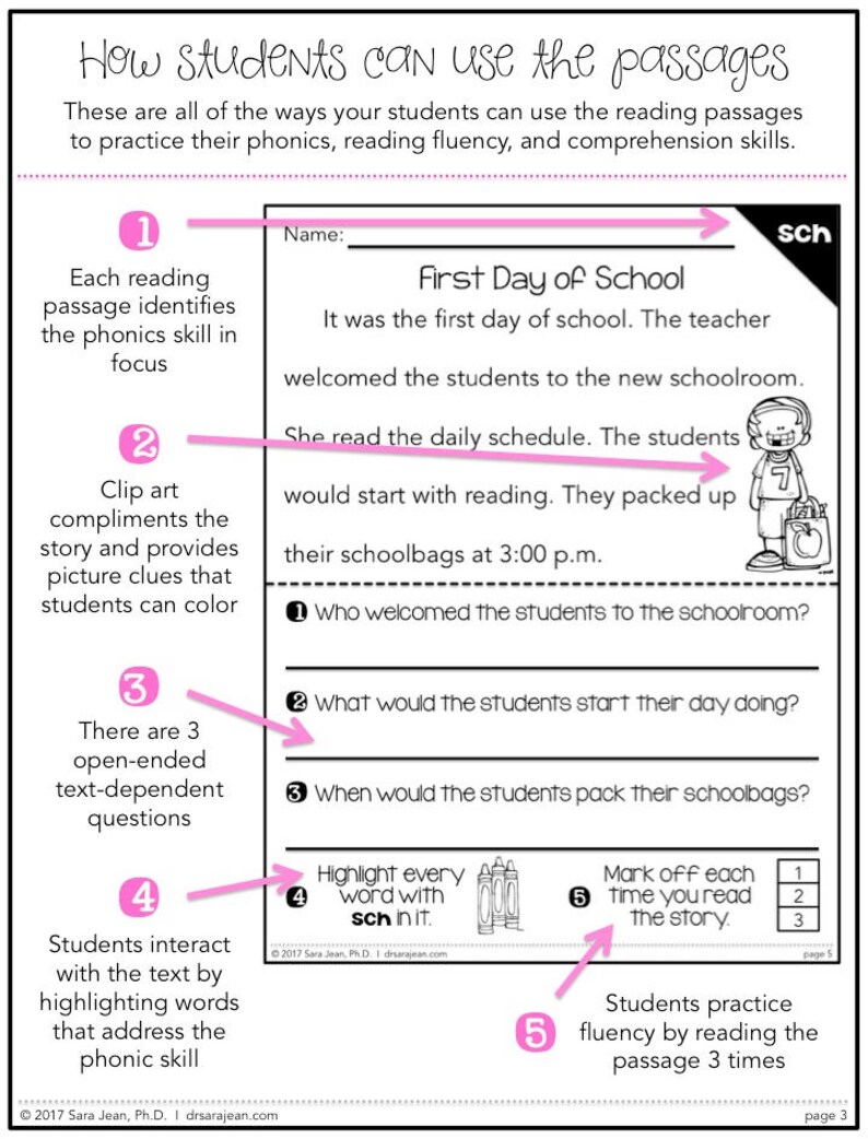 Phonics Fluency Reading Comprehension Passages and Questions ...