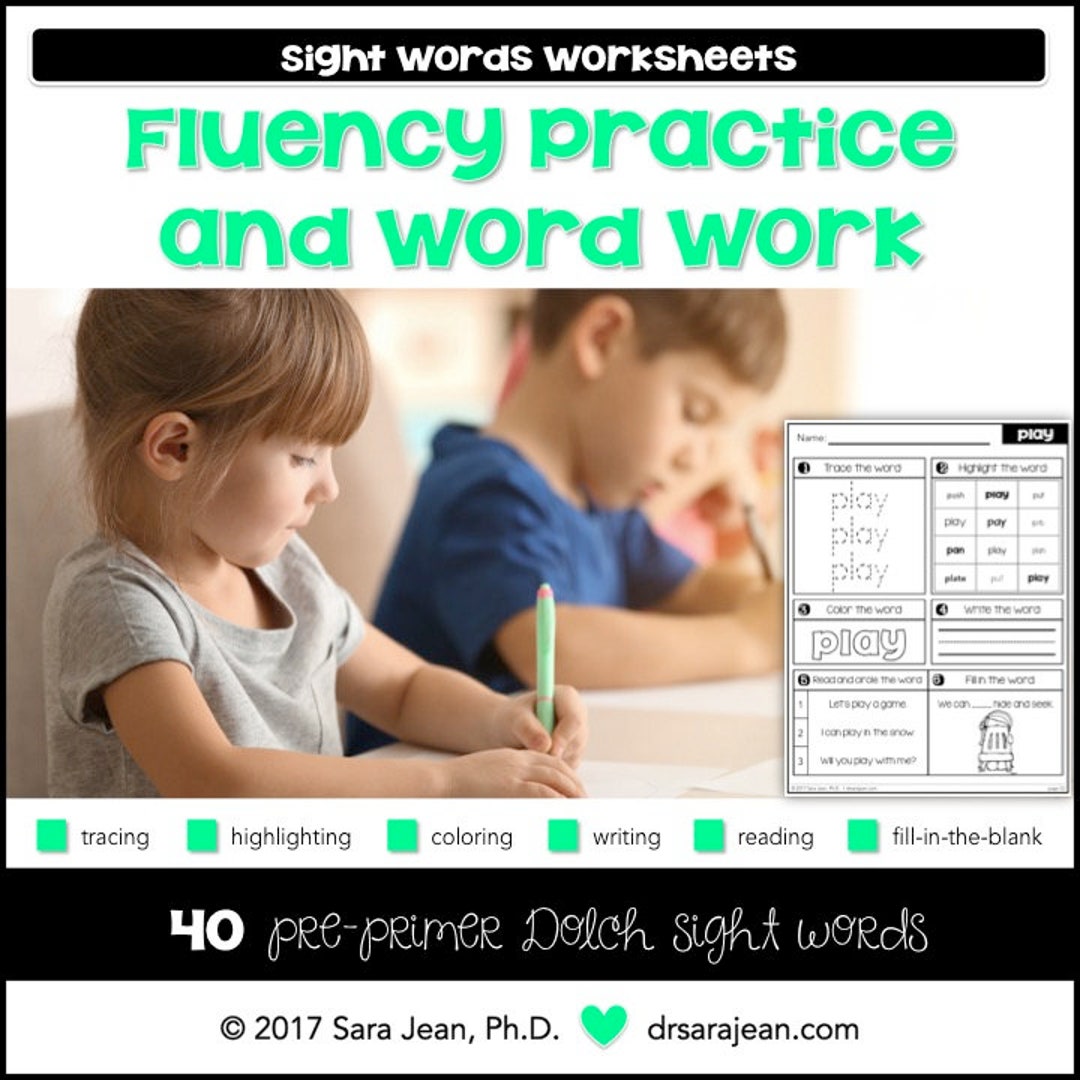 Pre-primer Sight Words Worksheets: Fluency Practice and Word Work - Etsy