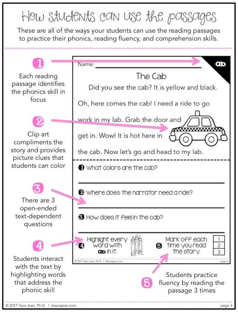 Phonics Fluency Reading Comprehension Passages and Questions • short ...
