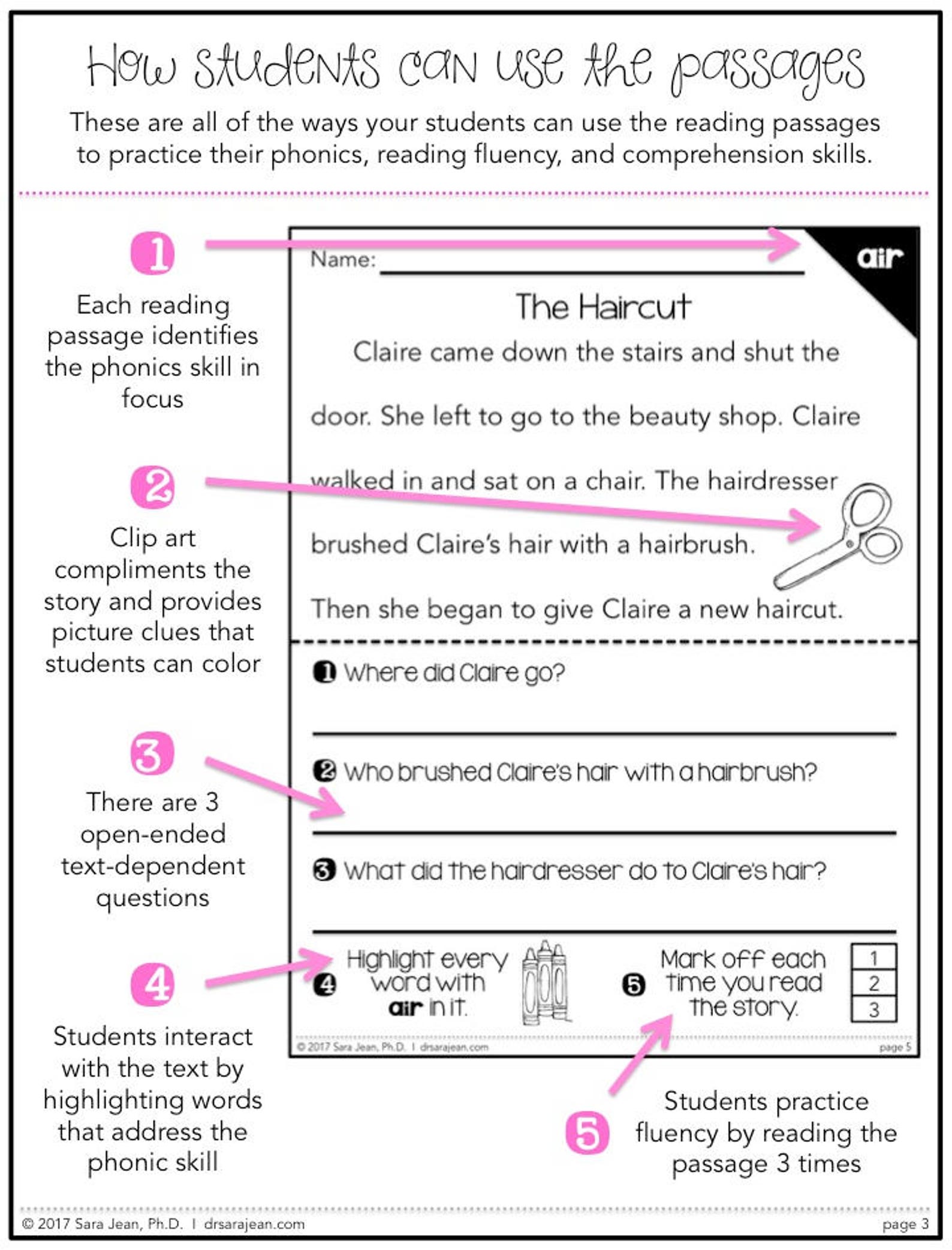 Phonics Fluency Reading Comprehension Passages & Questions • r ...