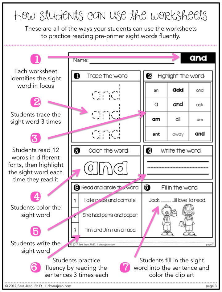 Pre-primer Sight Words Worksheets: Fluency Practice and Word Work - Etsy