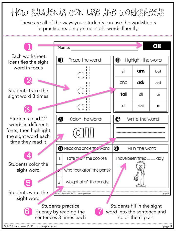 Primer Sight Words Worksheets: Fluency Practice and Word Work - Etsy