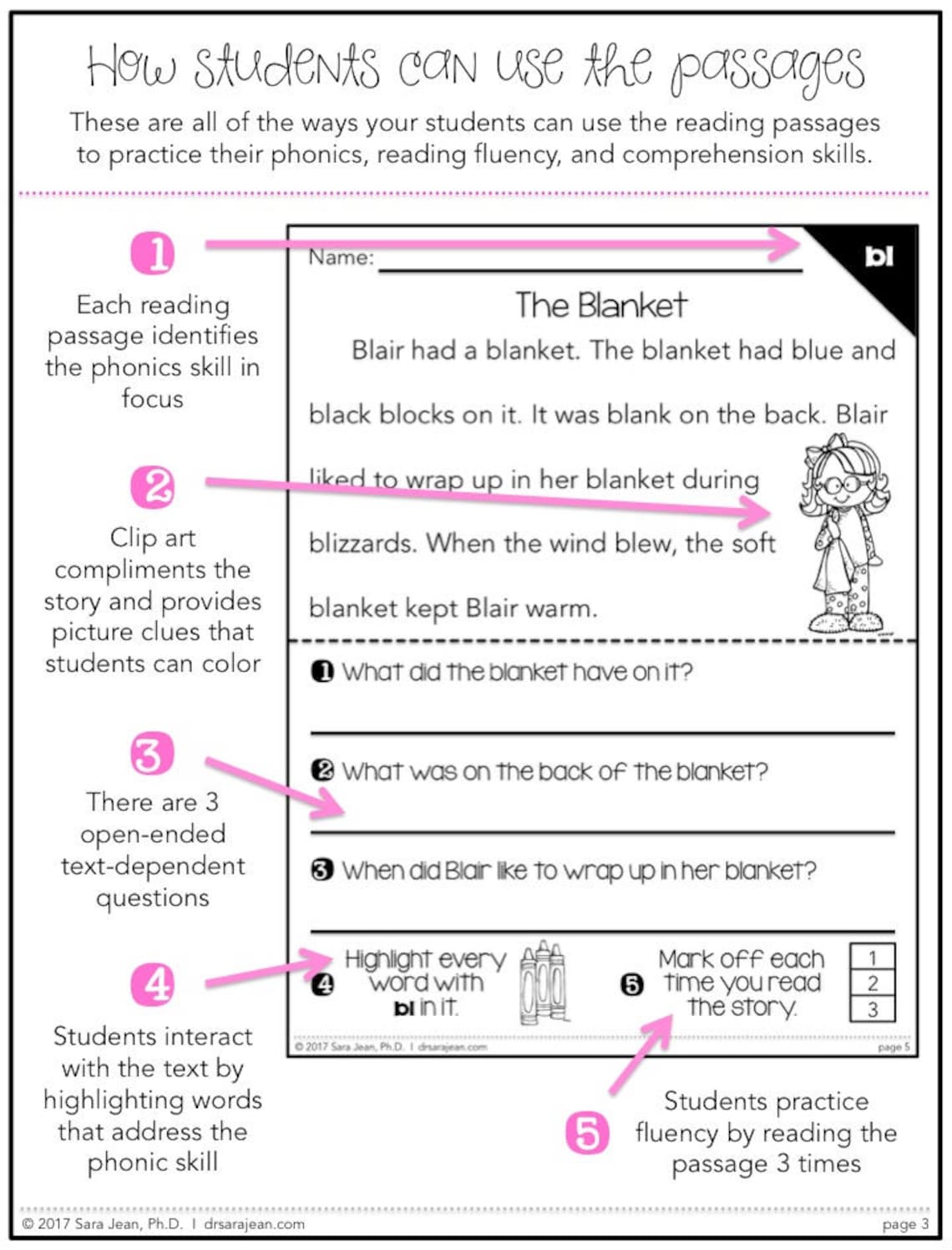 Phonics Fluency Reading Comprehension Passages and Questions • Blends ...
