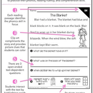 Phonics Fluency Reading Comprehension Passages and Questions • Blends ...