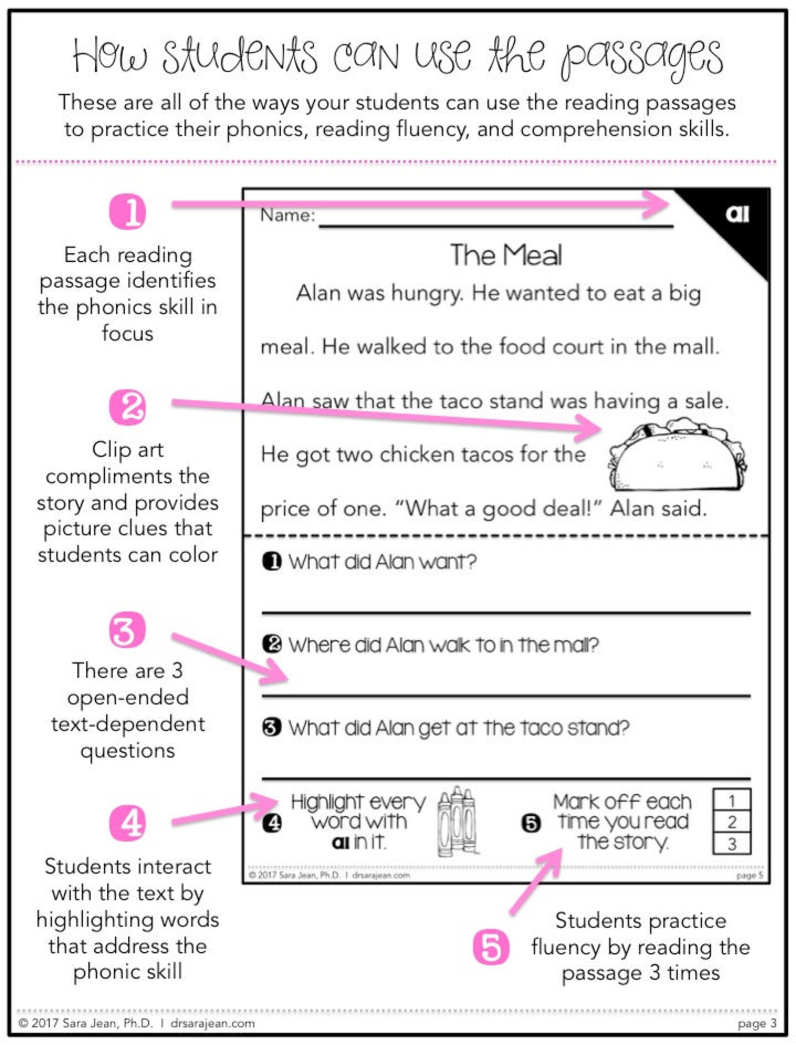 Phonics Fluency Reading Comprehension Passages and Questions ...