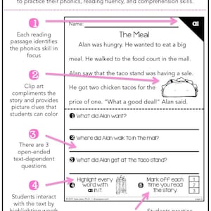 Phonics Fluency Reading Comprehension Passages and Questions ...