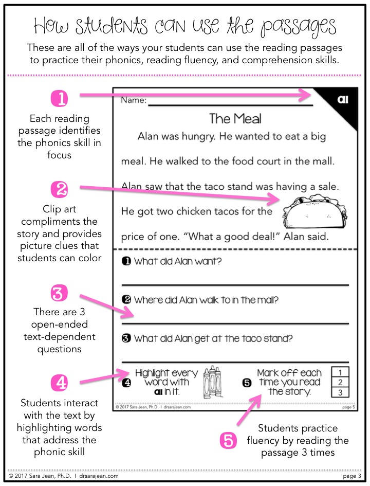 Phonics Fluency Reading Comprehension Passages and Questions ...