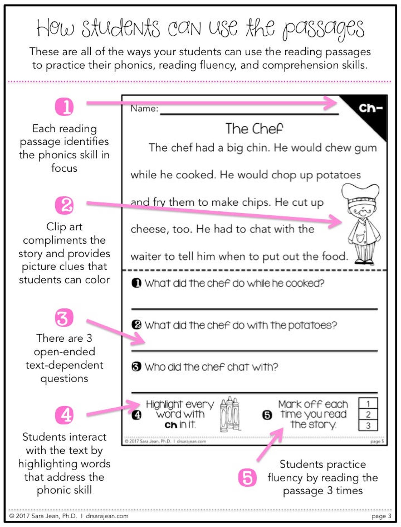 Phonics Fluency Reading Comprehension Passages and Questions • Digraphs ...