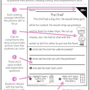 Phonics Fluency Reading Comprehension Passages and Questions • Digraphs ...
