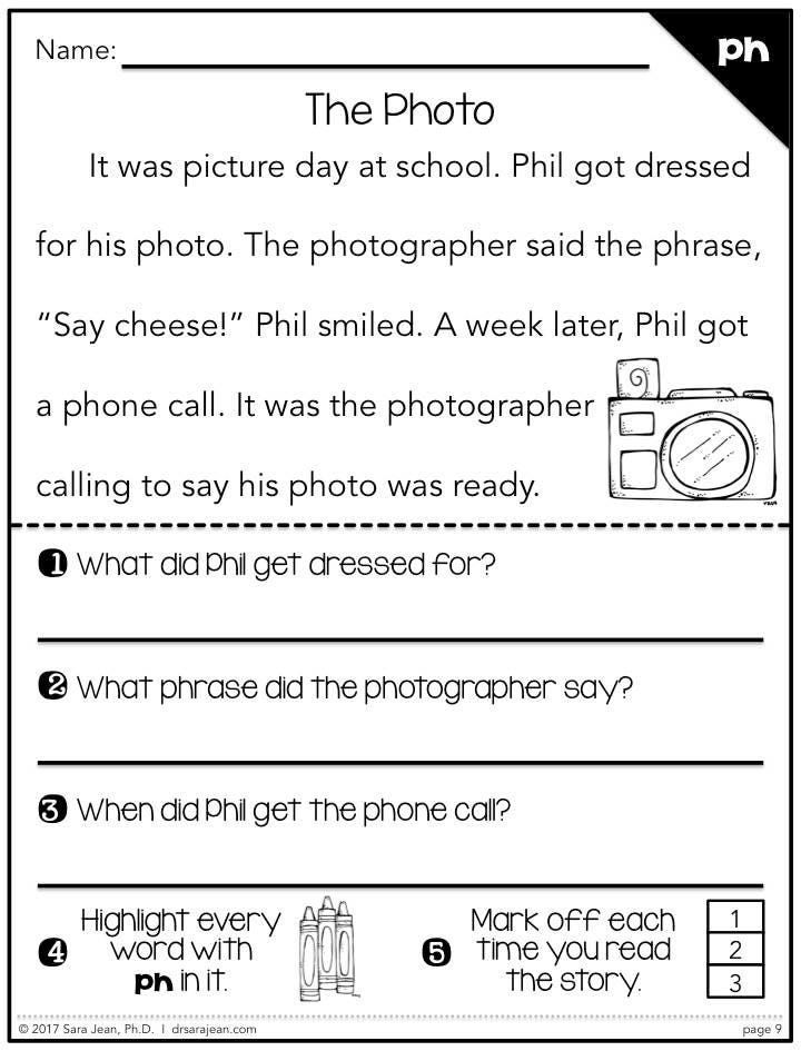 Phonics Fluency Reading Comprehension Passages and Questions • Digraphs ...