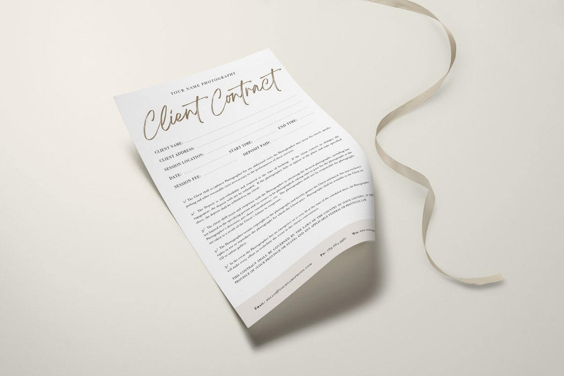 Photography Client Contract Template: Customizable Form (photoshop ...