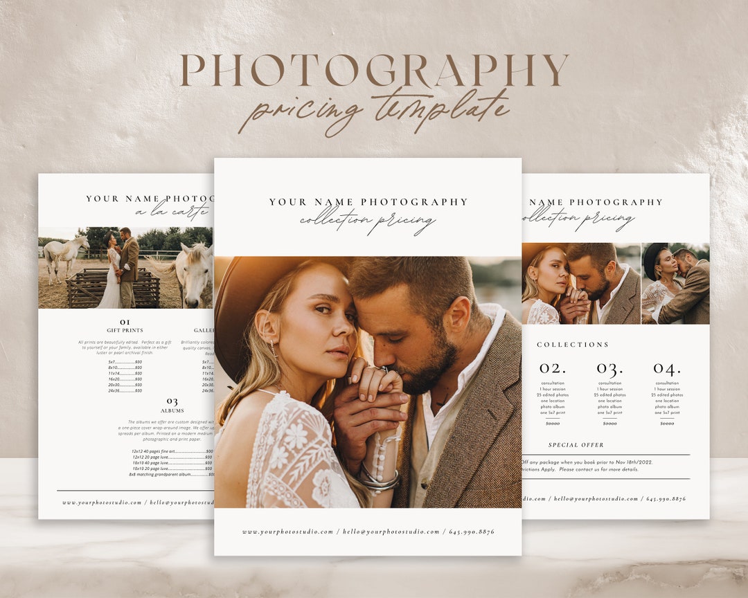 Wedding Photography Pricing Template, 3 Page Session Price Guide List ...