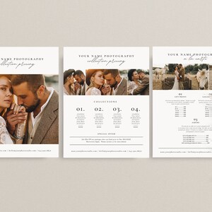 Wedding Photography Pricing Template, 3 Page Session Price Guide List ...
