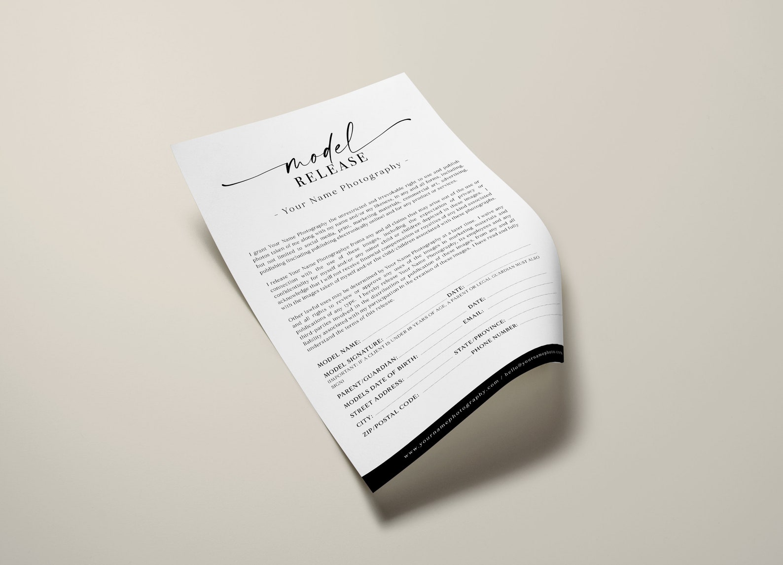 Photography Model Release Form Template (photoshop & PDF) - Etsy