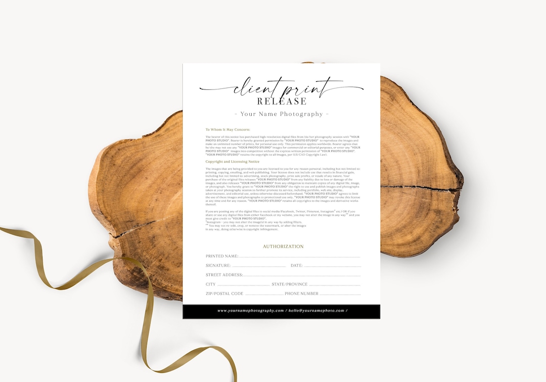 Client Photo Print Release Form, Photography Printing Release Form ...